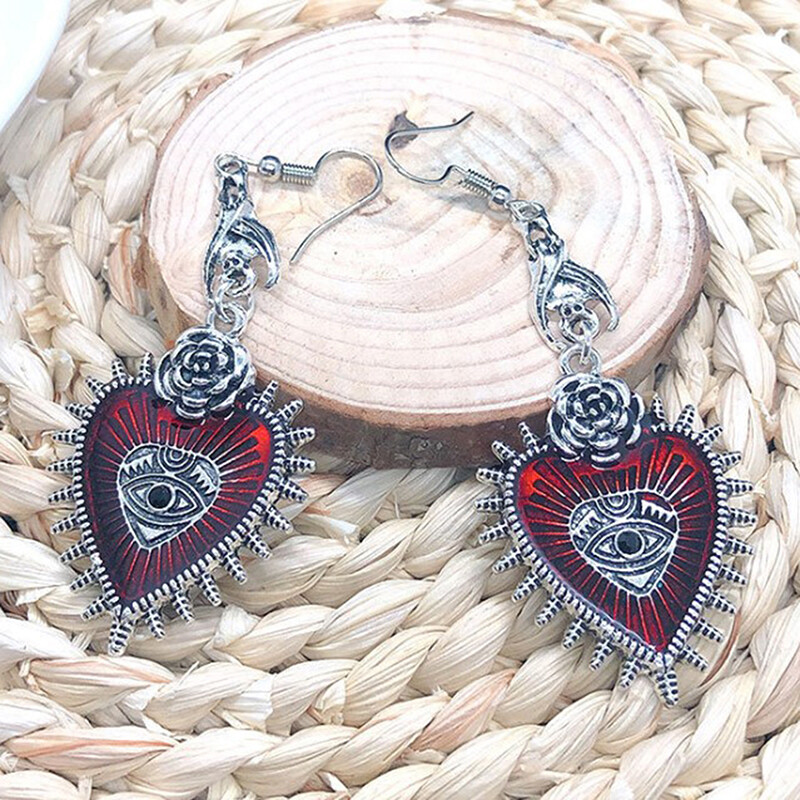 Dark Goth Drop Earring Jewelry Blood Rose Heart Oil Bat Gothic Earrings ...