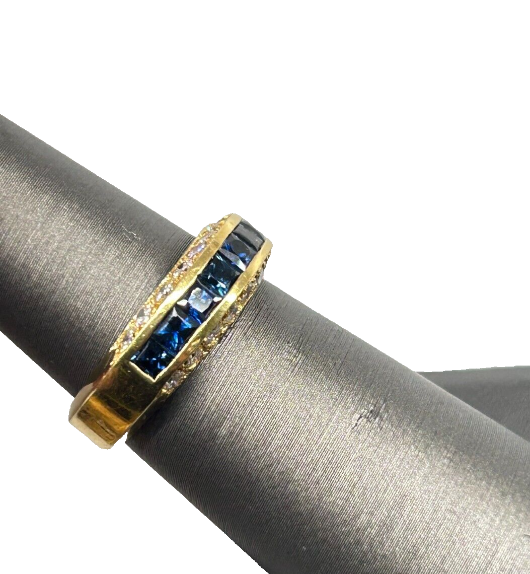 18k Yellow Gold Sapphire & Diamond Ring Signed RJM | eBay