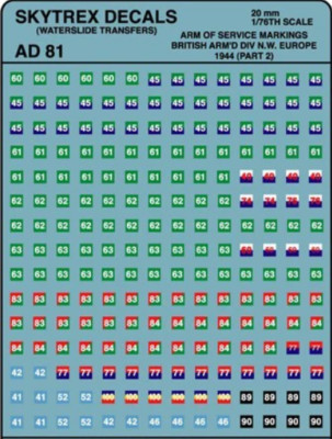 20mm 1/76 scale British Arm of Service Markings Decals. Over 3200 ...