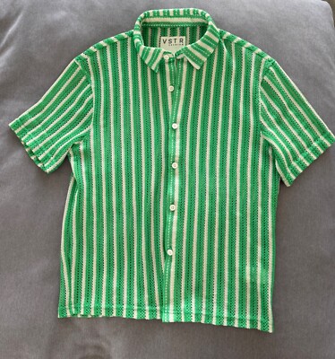 VSTR Premium mens knit button down shirt green and white Size M | eBay