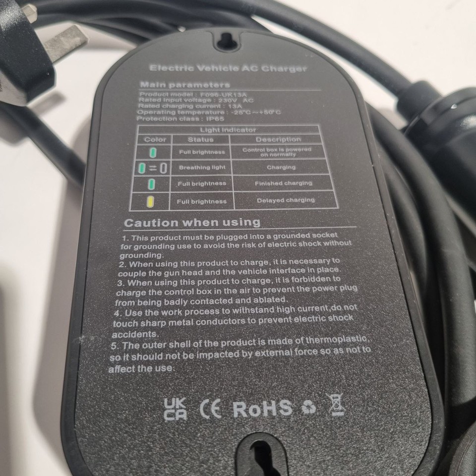 EzGoGo EV Charger Cable Type 2 to 3 Pin Plug ES16A-1P 13A 3kW 6M Car ...