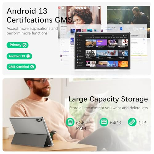 10 inch Android 13 Tablet, 6GB RAM 64GB ROM 1TB Expand, 2 in 1 Tablets ...