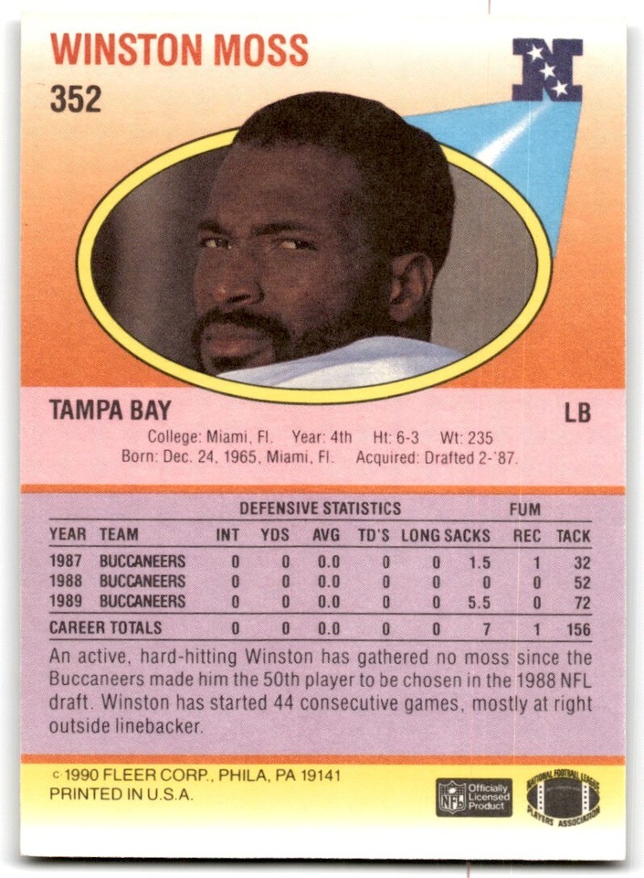 1990 Fleer Winston Moss Tampa Bay Buccaneers #352 | eBay