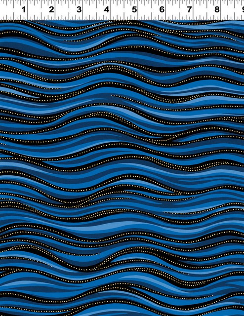 Royal Blue Wave Metallic Cotton Fabric by Laurel Burch for Clothworks ...