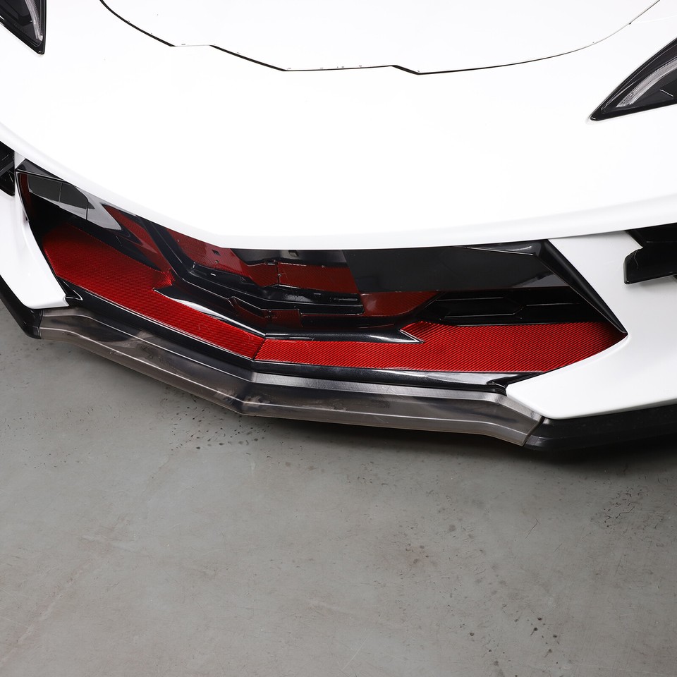 Red Carbon Fiber Car Exterior Front Lip Cover Trim For Corvette C8 20 ...