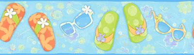 Girls Flip Flops & Sunglasses Orange, Lime, and Blue Wallpaper Border ...