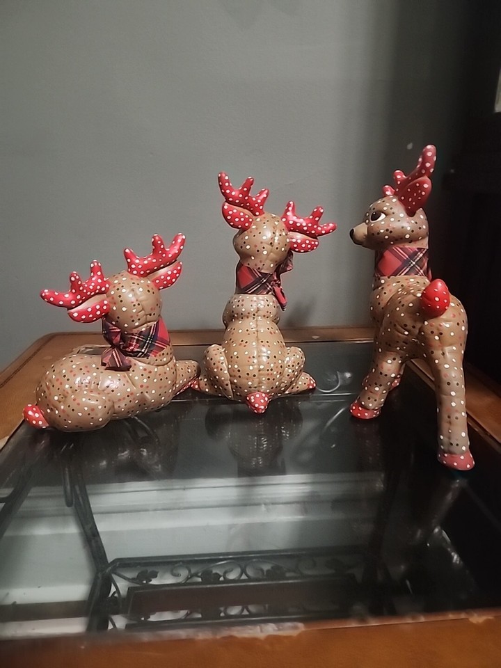 3 Large Kimple Deer Christmas Reindeer Ceramic Mold Figurines Vintage ...