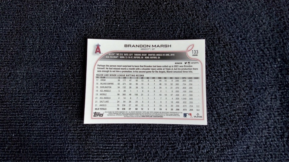 2022 Topps Chrome | Brandon Marsh | Angels | Refractor | Rookie | # 133 ...