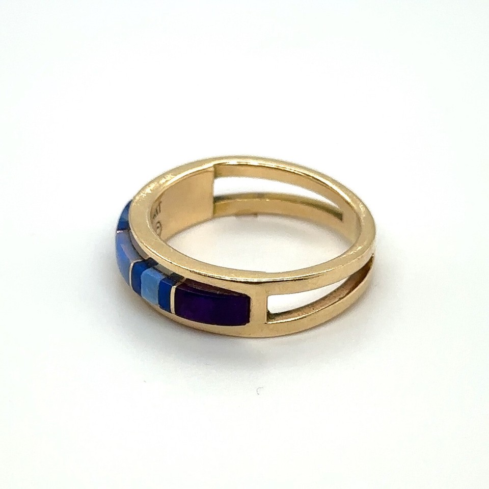 NAVAJO Patrick Smith 14k Yellow Gold Multi Gem Inlay Ring Size 7 | eBay