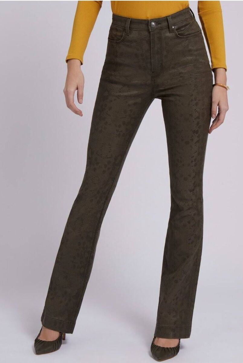 GUESS Snake Print High Rise Boot Cut pop 70's Coated Pants GUESS Snake Print High Rise Boot Cut pop 70's Coated Pants