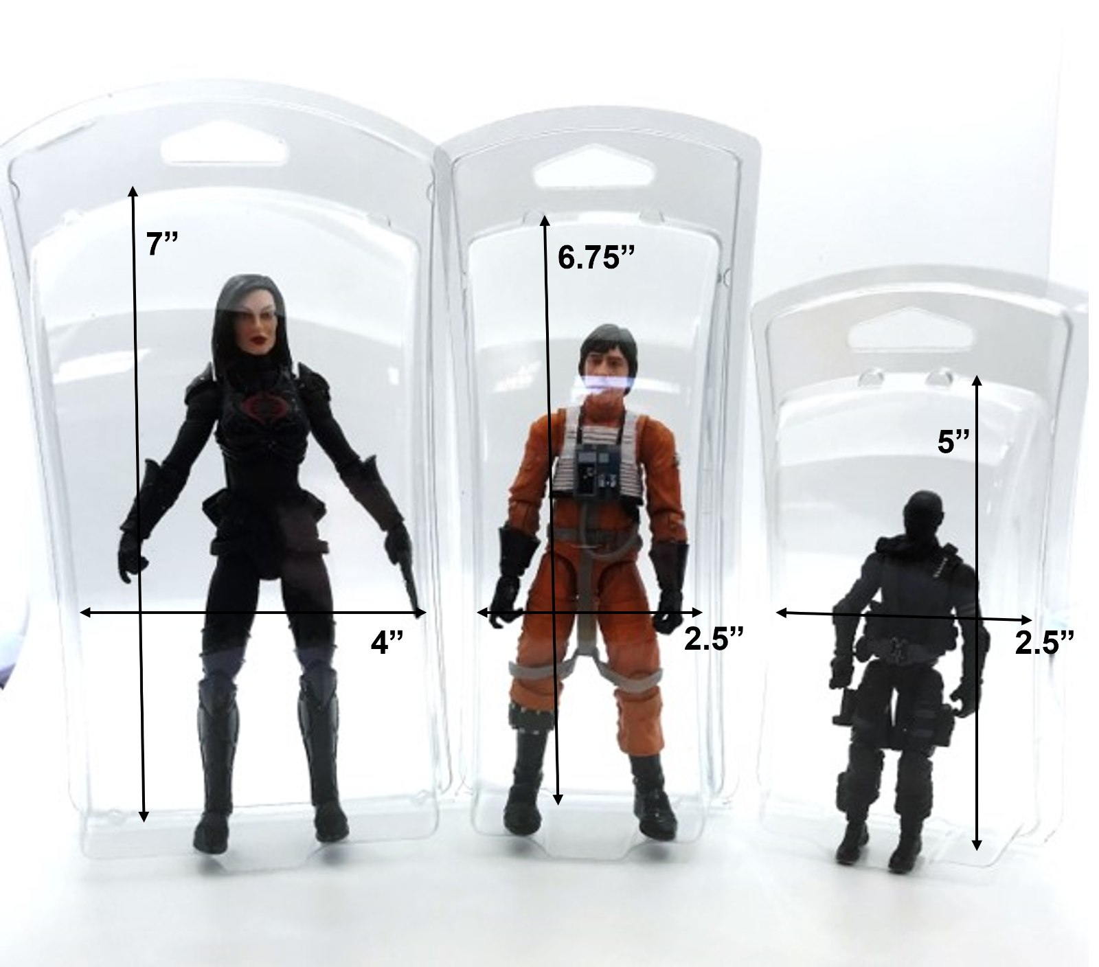 Small Medium Large curved clamshell action figure display cases GI Joe ...