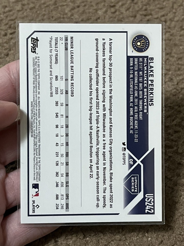 2023 Topps Update Retail Royal Blue Parallel Blake Perkins Rookie Card ...