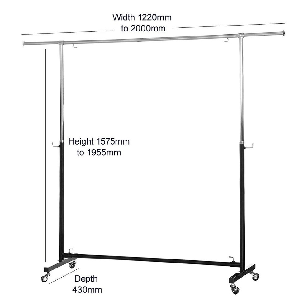 Black & Chrome Mobile Adjustable Clothes Rail Garment Rack with wheels ...