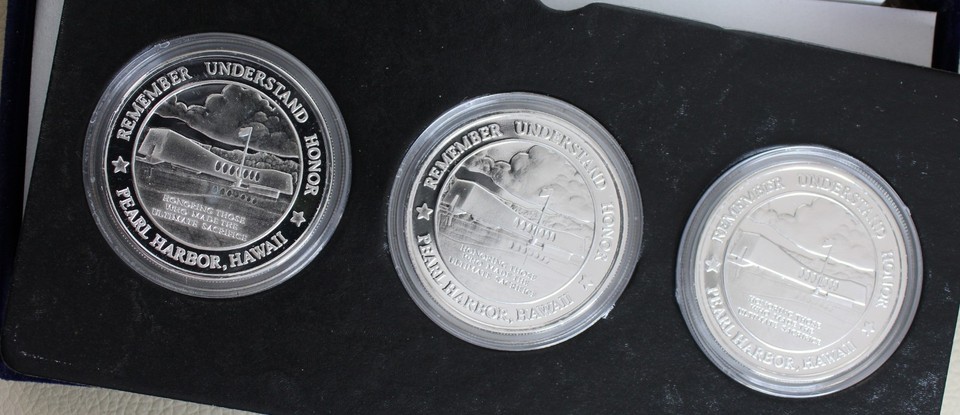 * ARTIST PROOF PEARL HARBOR 7 DEC 1941 1oz SILVER CLAD MEDAL SET CERT # ...