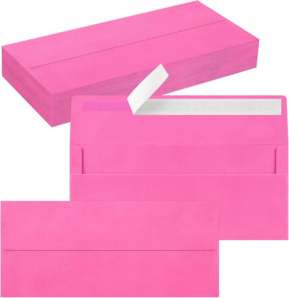 50 Pack #10 Business Envelopes, Self Seal Standard Hot Pink Envelopes ...