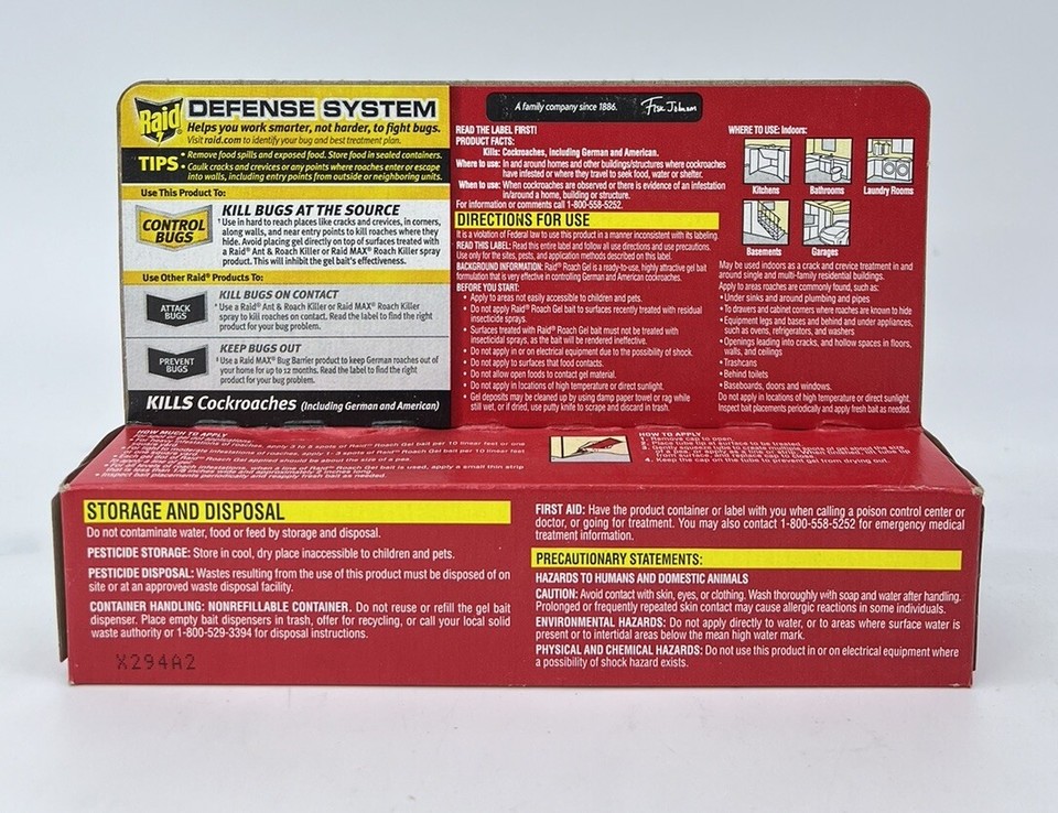 Raid Roach Gel 1.5oz (42.5g) Easy Way to Apply Bait Prevent Bugs Pest ...