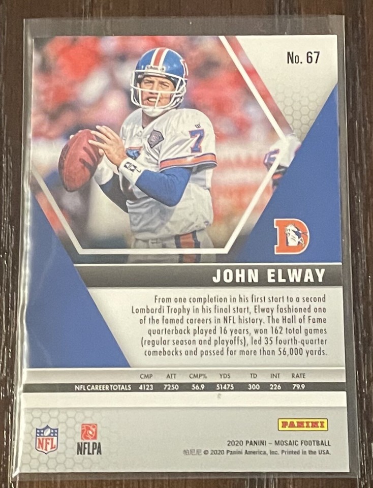 2020 Panini Mosaic Football #67 John Elway Denver Broncos Hall of Fame ...