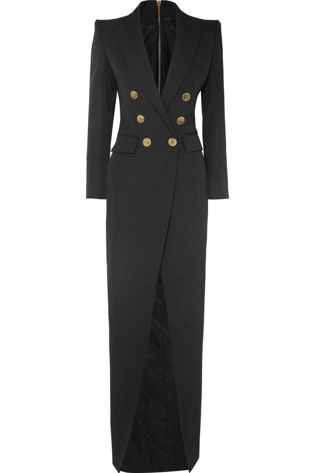 Black Women Long Jacket Suits Side Split Prom Evening Dress V-Neck ...