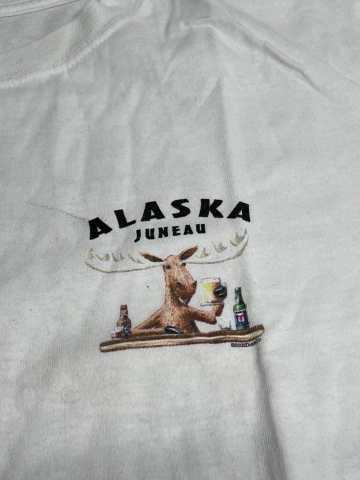 Vintage Juneau Alaska T-Shirt Funny Drunk Moose Bar Pub Double Sided ...