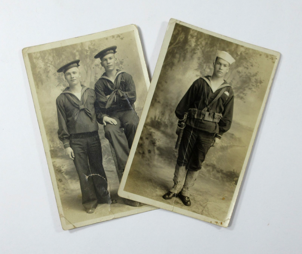 WWI US Navy Shore Patrol Sailor Uniform Buddies Real Photo Postcards ...