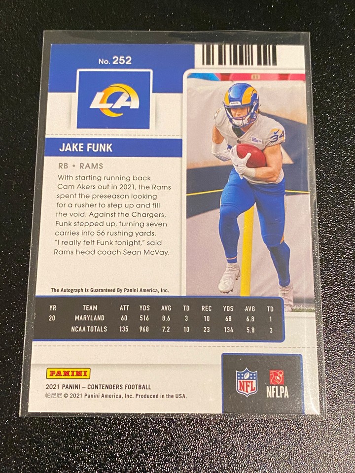 2021 Panini Contenders Football Jake Funk Rookie Ticket Auto LA Rams RC ...