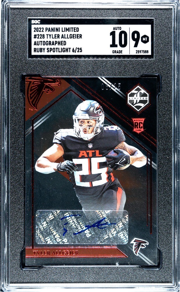 Tyler Allgeier 2022 Limited 228 Ruby RC Auto /25 Falcons SS3 BYU SGC 10 ...