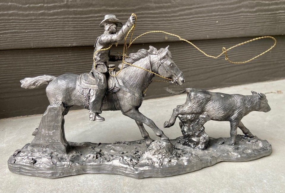 PBR Rawhide Cowboy Pewter Statue Signed Michael Ricker Rodeo Series | eBay