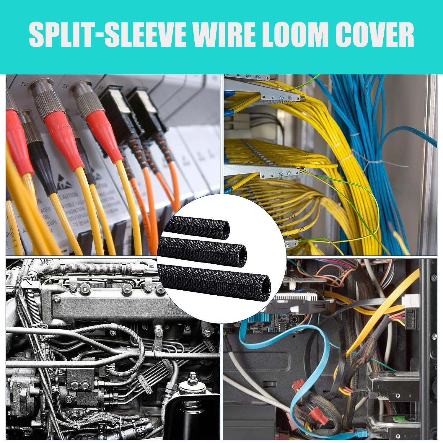 Self-Closing Braided Sleeving Split Loom Wire Wrap Auto Cable Resist ...