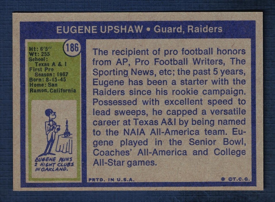 1972 Topps Eugene Upshaw (RC) #186 Oakland Raiders NM | eBay