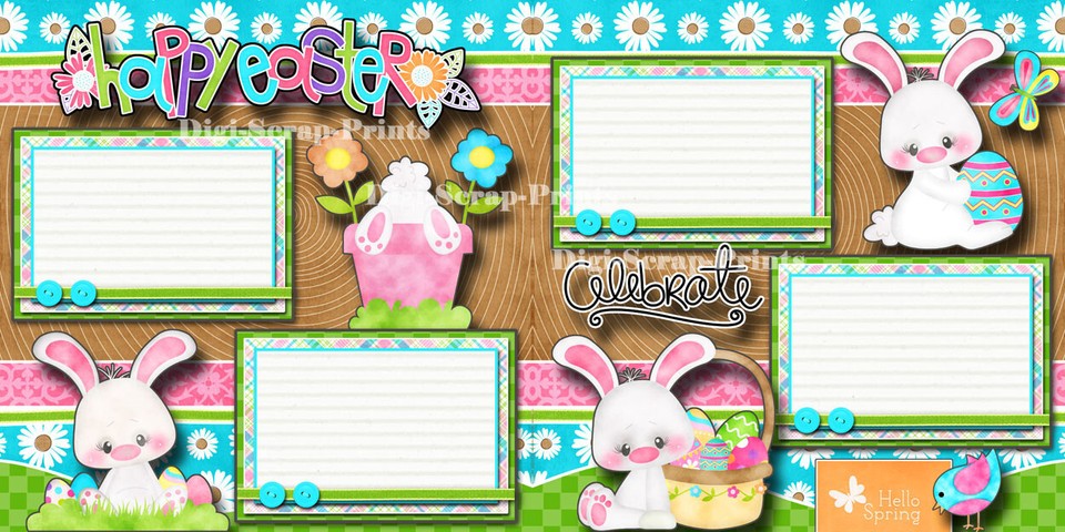 HAPPY EASTER ~ 2 premade SCRAPBOOK pages paper piecing LAYOUT DIGISCRAP ...