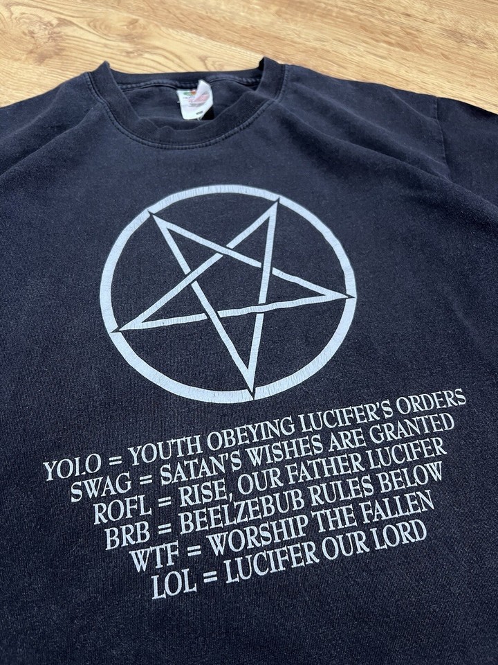 READ THE SHIRT! Vintage 00s Humor Lucifer Satanic T-Shirt Size M L ...