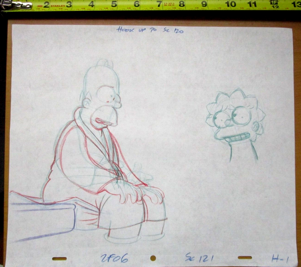 1990's SIMPSONS FOX Walt Disney ORIGINAL PRODUCTION cel DRAWING Homer ...