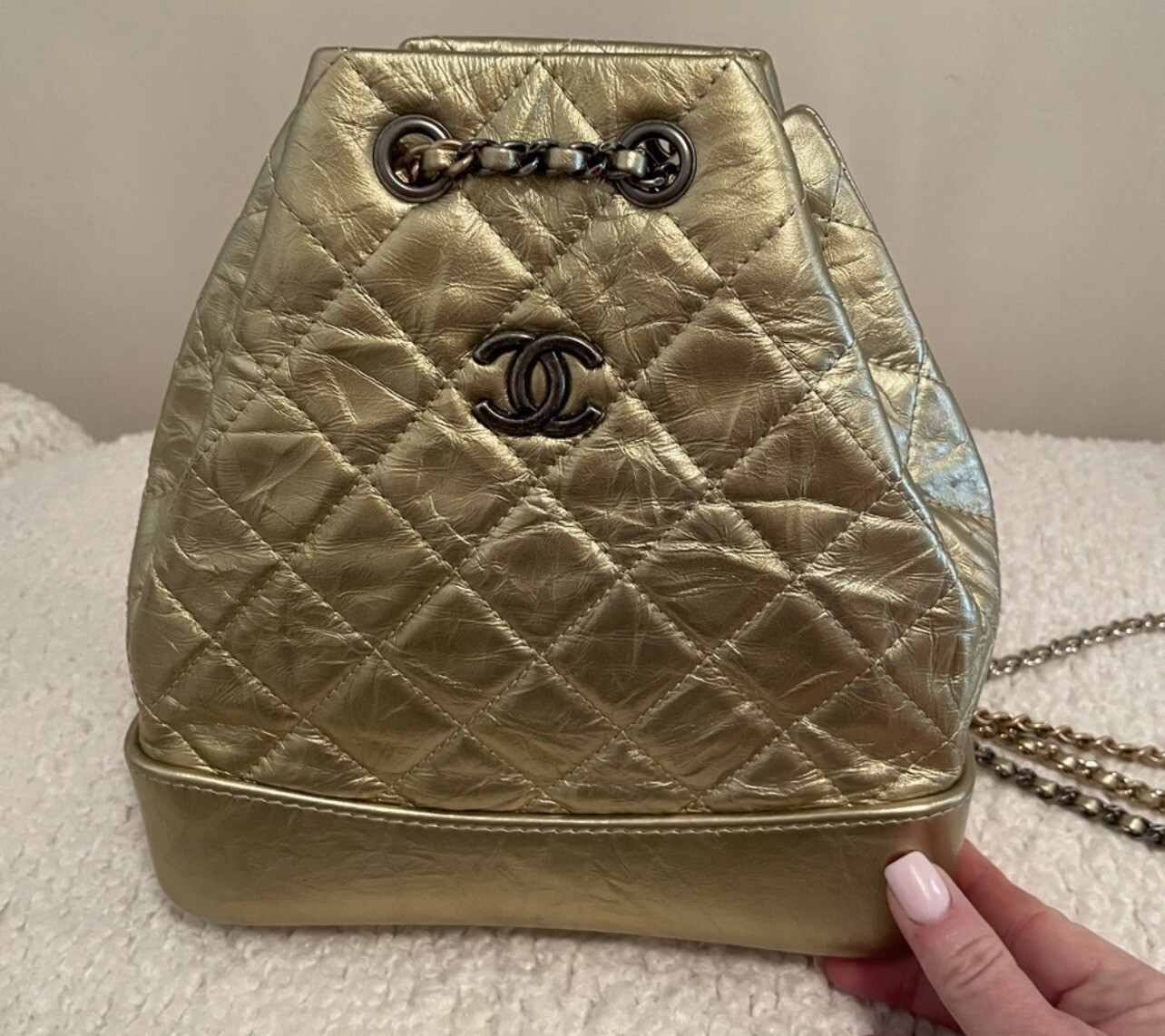 Chanel Metallic Gold Leather Small Gabrielle Backpack - Gem