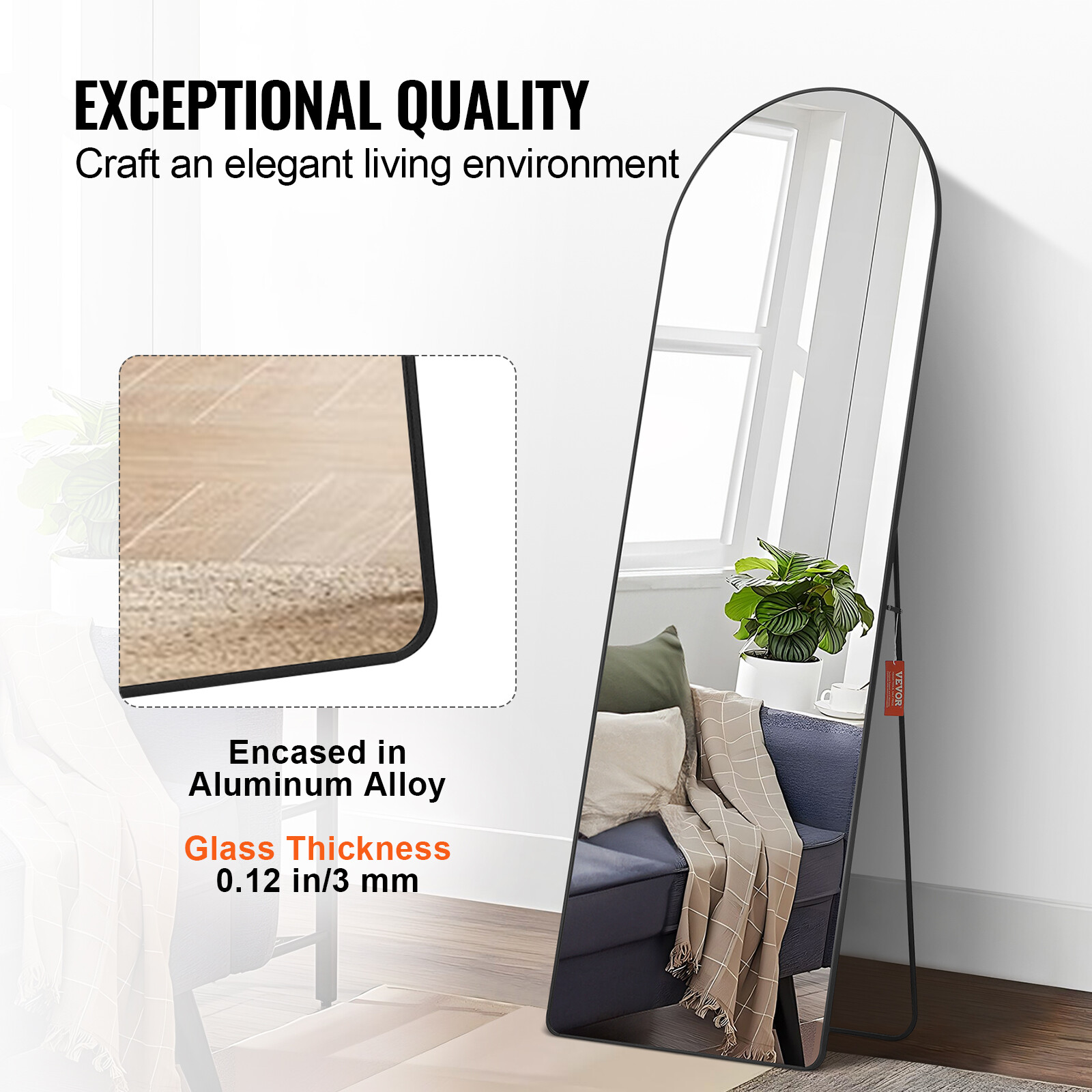 VEVOR Arched Full Length Floor Mirror 65x22'' Wall Dressing Mirror ...