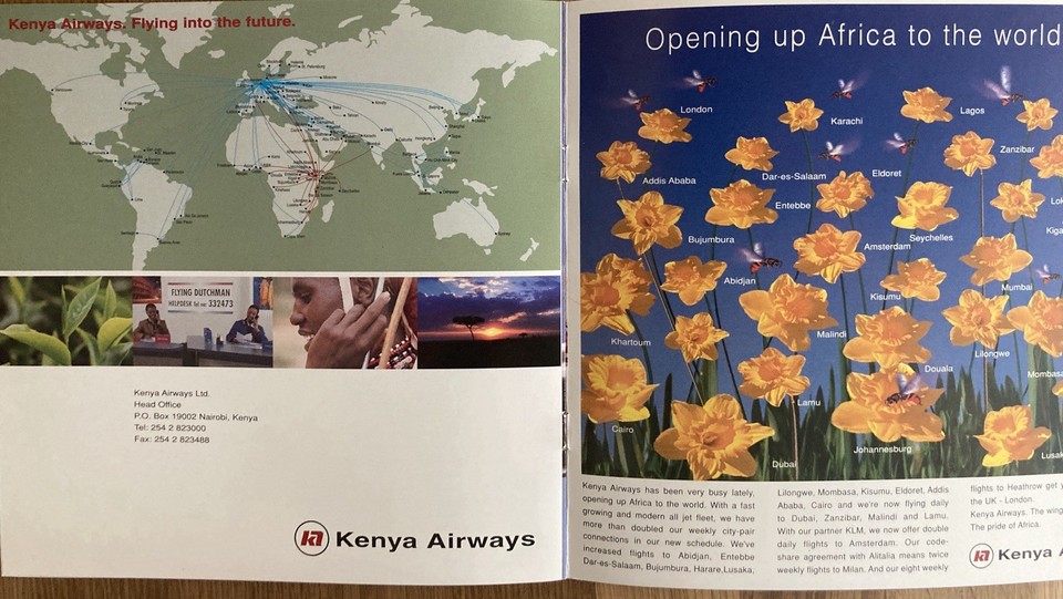 KENYA AIRWAYS AIRLINES PROFILE SERVICES BROCHURE ROUTE MAP A310 B737 | eBay