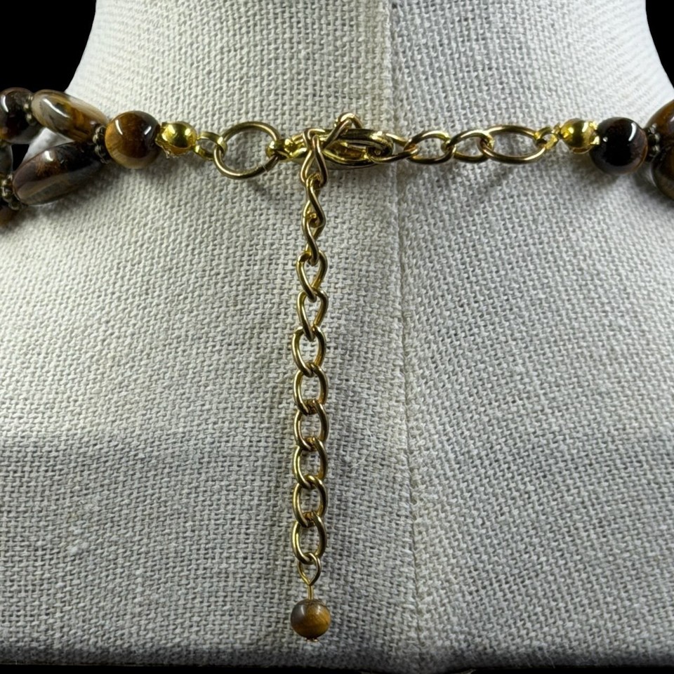 Vintage Tigers Eye Beaded Necklace Double Strand Boho Earthy Statement ...