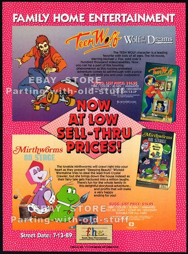 TEEN WOLF / MIRTHWORMS__Original 1989 Trade print AD / ADVERT__animated ...