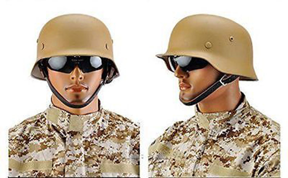 Military WW2 German M35 Steel Motorcycle Helmet Army Field Helmets Tan ...