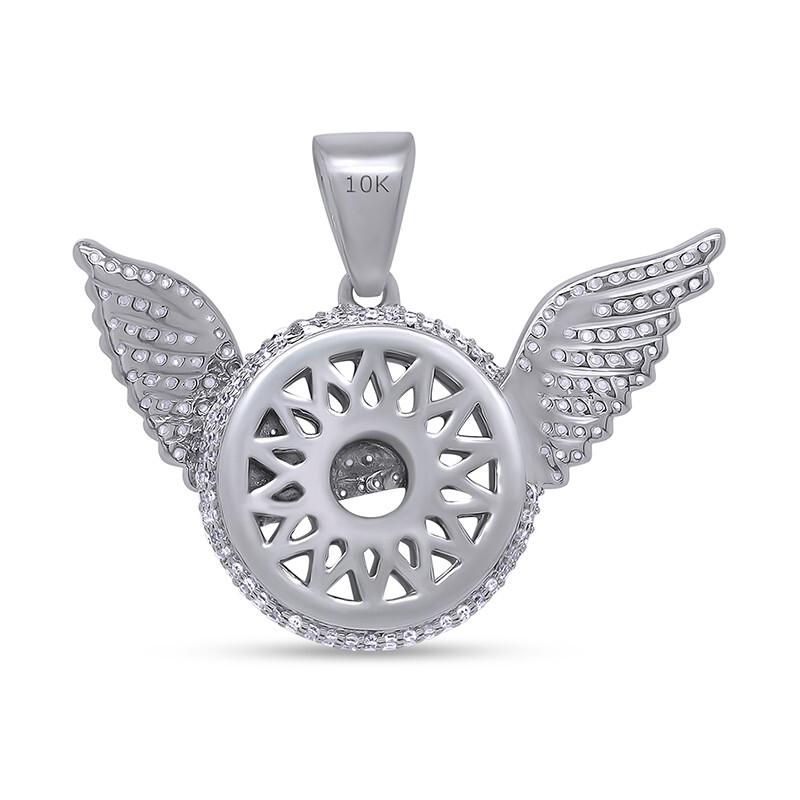 1ct Lab Created Moissanite Angel Wings Wheel Charm Pendant In 10K White ...