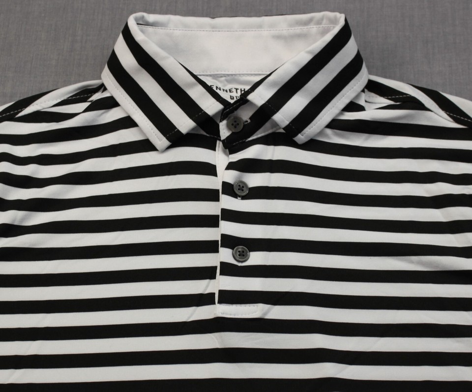 Kenneth Cole Golf Mens Black & White Stripe Logo SS Performance Polo ...