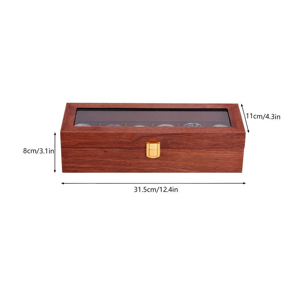 6/10/12 Slot Wood Watch Box Glass Top Vintage Display Jewelry Storage ...