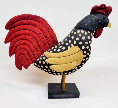 1997 Hallmark Fabric Quilted Stuffed Rooster With Black Wooden Base 11 ...