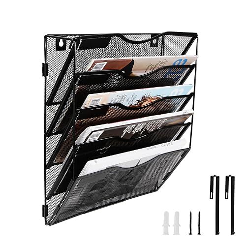 5 Pocket Wall File Holder Mesh Hanging File Folder Organizer Detachable ...