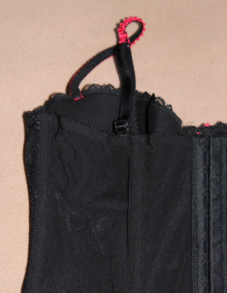 Secret Possessions Black Lace Red Ribbon Balcony Bra Corset Suspenders ...