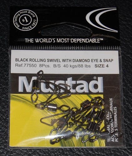 8 Pack Mustad 77550-04 Rolling Swivel with Diamond Eye and J-Hook Snap ...