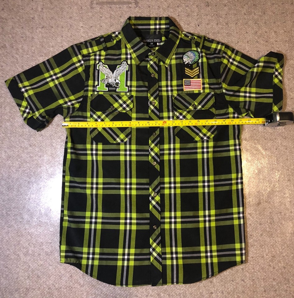 NWOT Brooklyn State Short Sleeve Patches Multicolor Plaid Men's Shirt ...