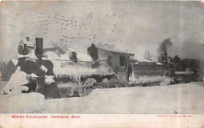 J30/ Ishpeming Michigan Postcard c1910 Winter Snow Railroad Drift Loco ...
