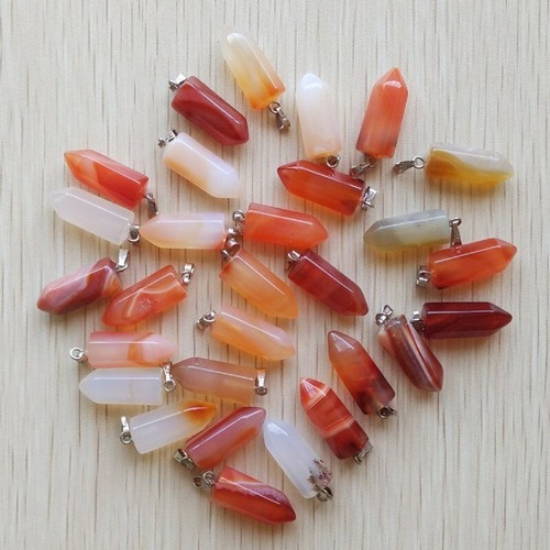 Natural Stone Red Agate 24pcs/lot Hexagonal Pillar Point Pendants ...
