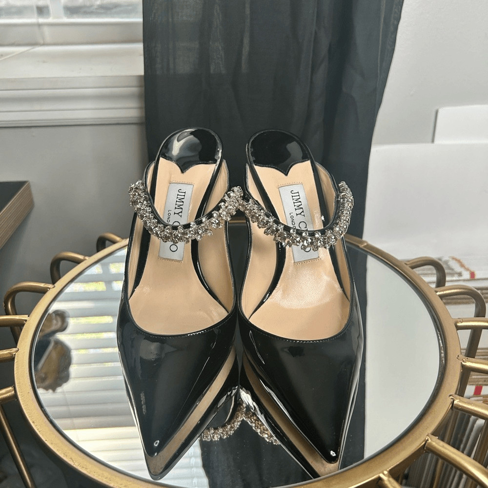 Jimmy Choo Bing 100 Patent Leather Mules with Crystal… - Gem