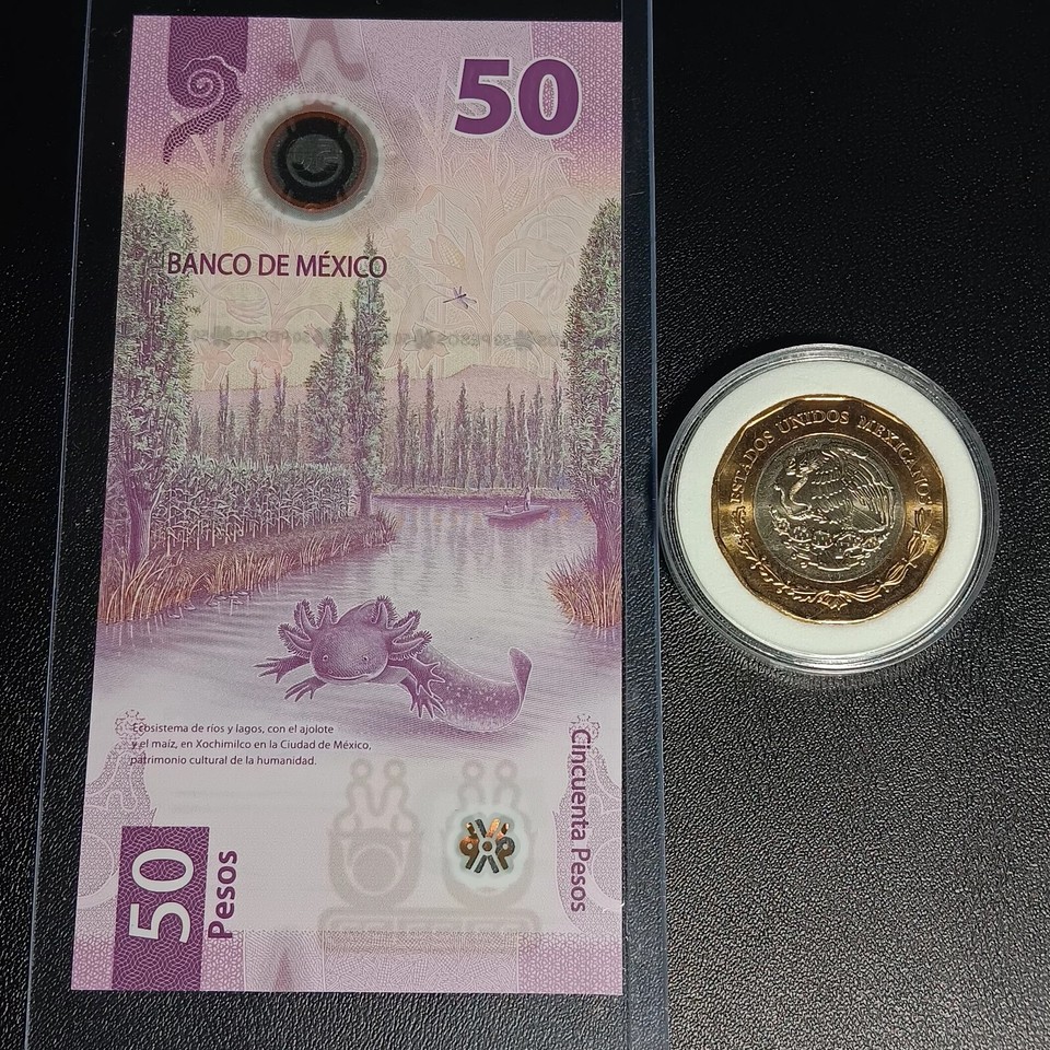 50 PESOS AXOLOTE NOTE AND 20 PESOS CONMEMORATIVA MONEDA FREE SHIPPING ...